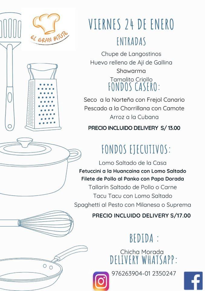 Carta del restaurante El Gran Bitute, Lima
