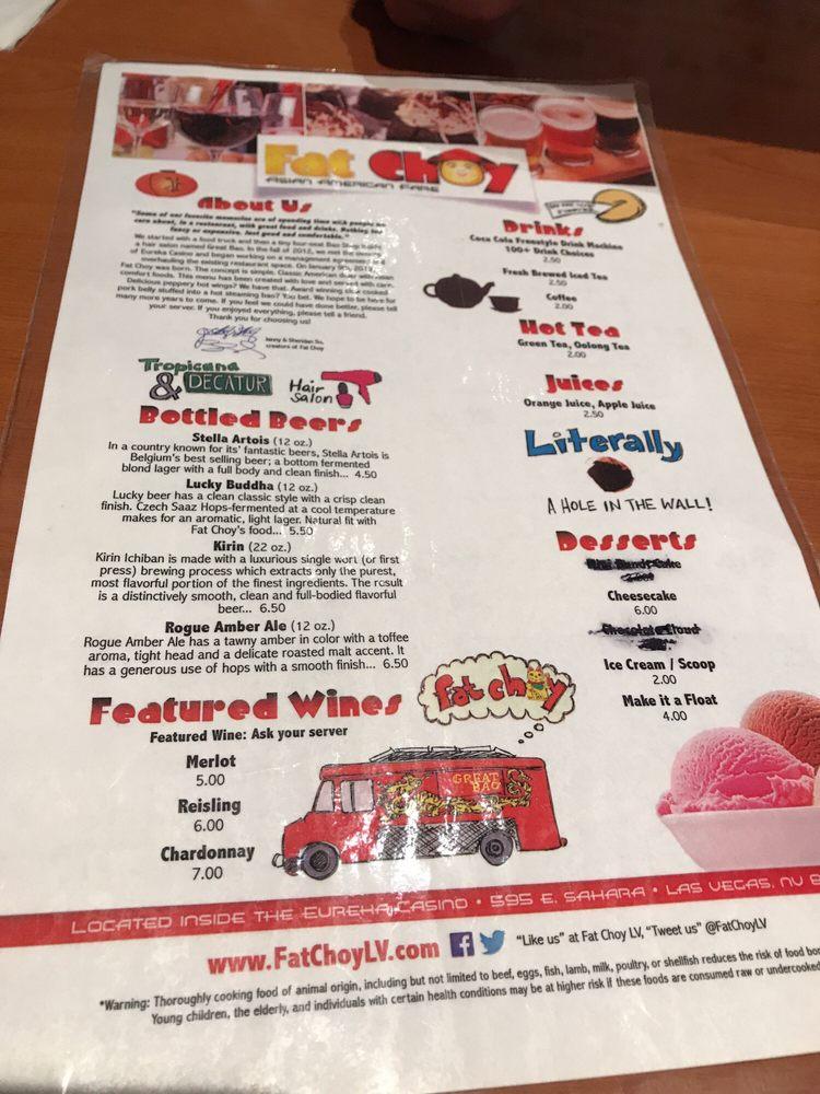 Menu at Fat Choy Restaurant, Las Vegas