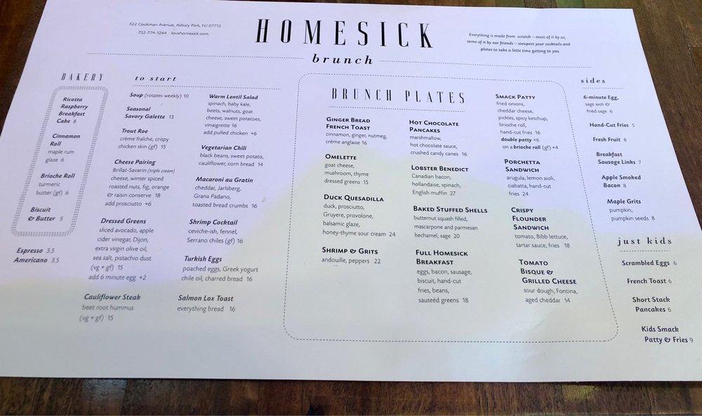 Menu at Homesick pub & bar, Asbury Park