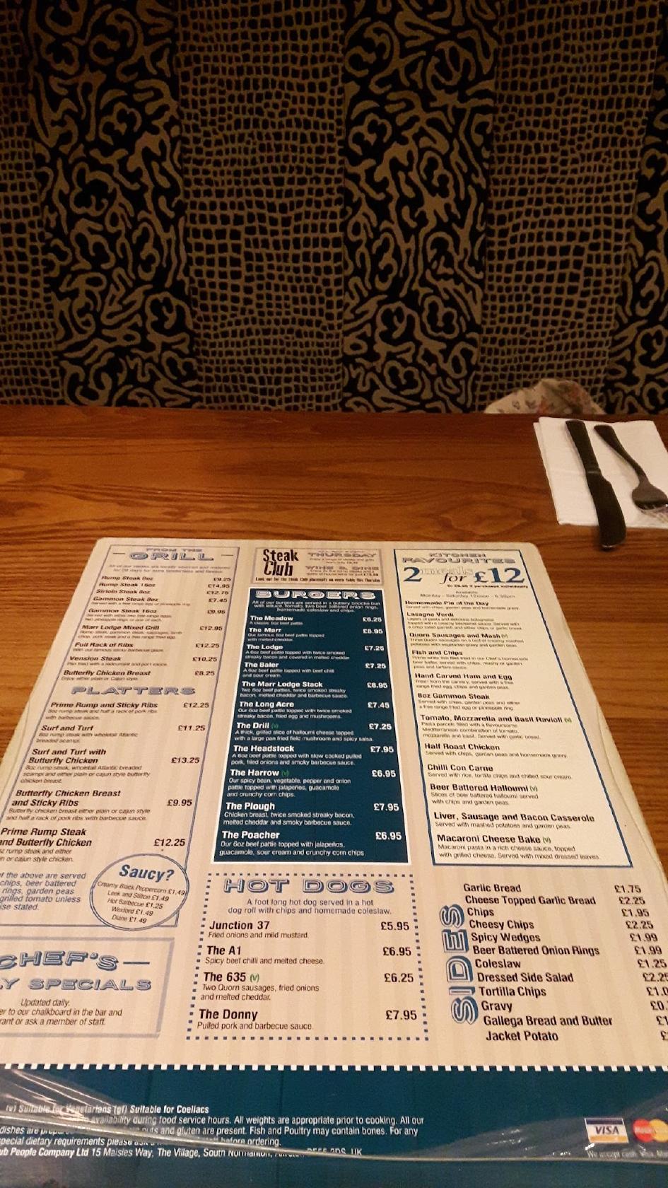 Menu at Marr Lodge pub & bar, Doncaster