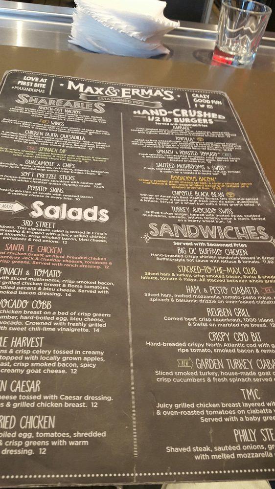 Menu at Max & Erma's restaurant, Detroit, 1 Detroit Metro Airport ...