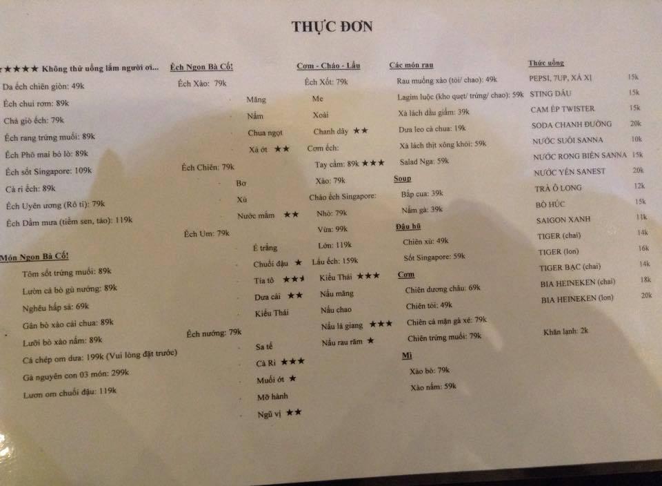 Menu at Ngon Bà Cố restaurant, Nha Trang