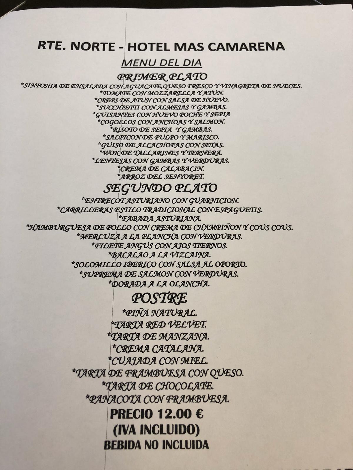 Menu at Norte Restaurante, Valencia