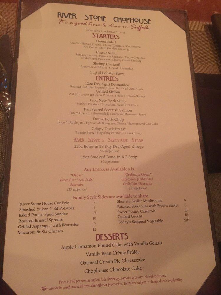 Menu at River Stone Chophouse pub & bar, Suffolk, Harbour View Blvd