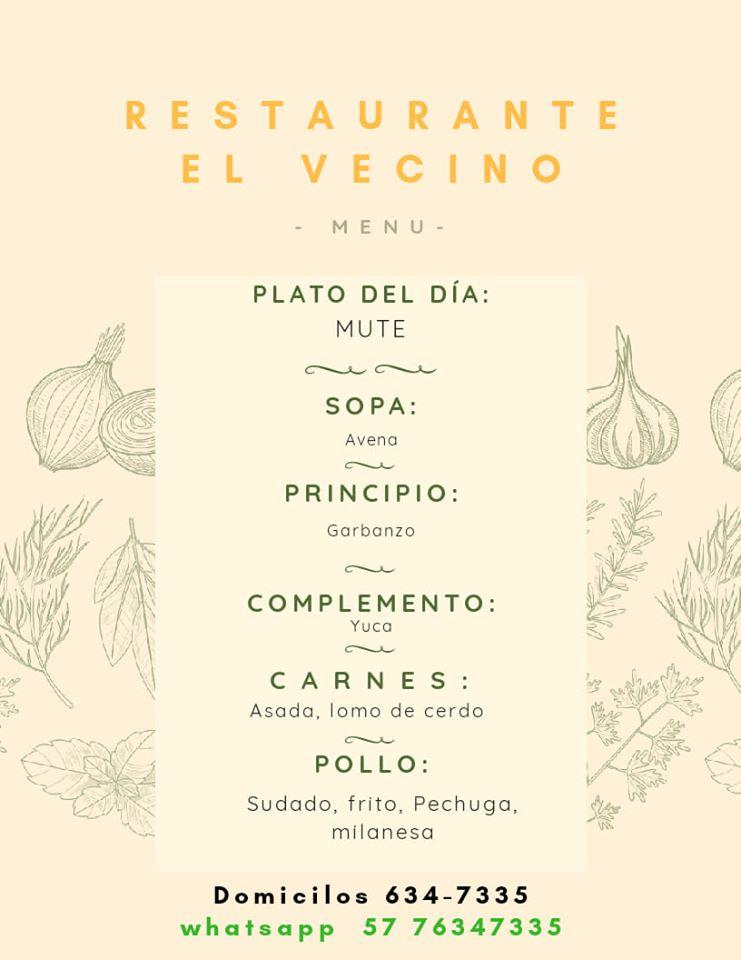 Menu at Restaurante "El Vecino" ahora Sabroso Limbo, Bucaramanga