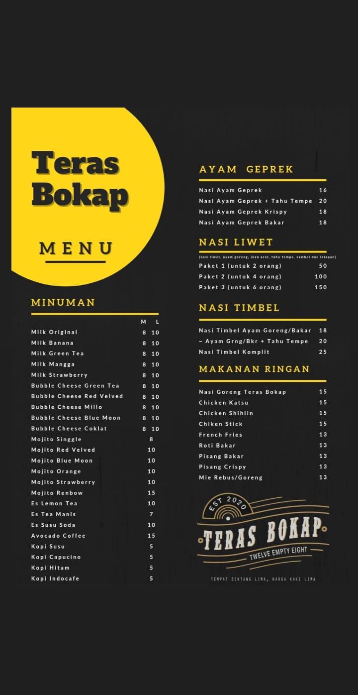 Menu at Teras Bokap Caffe Gunung Pancar restaurant, Bogor