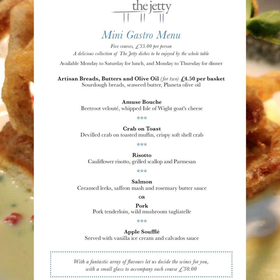 Menu at The Jetty Restaurant, Christchurch