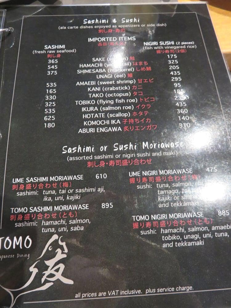 Menu at Tomo Japanese Dining restaurant, San Juan