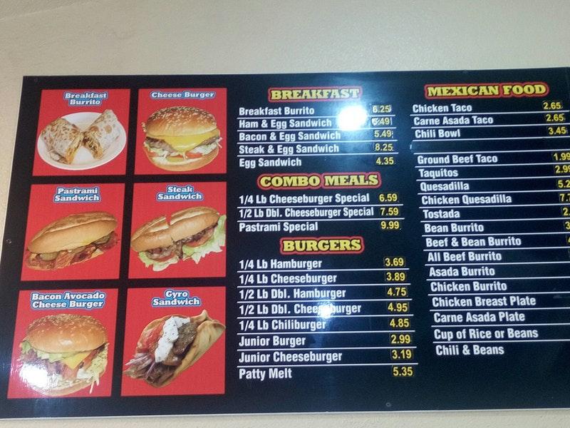 Menu at Troy's Burgers fast food, Orange