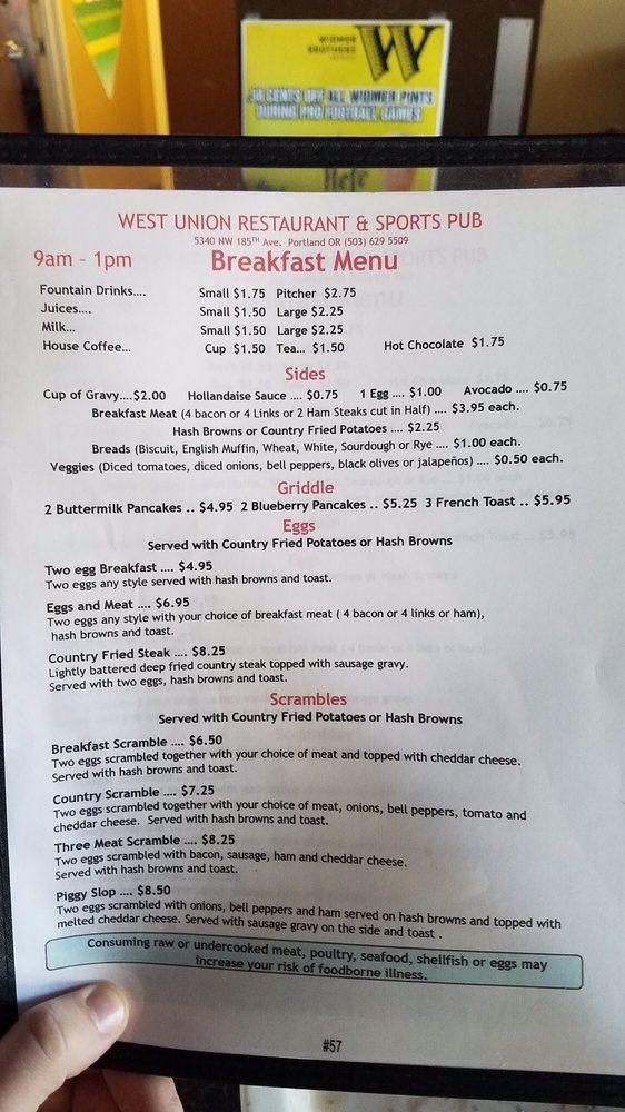 Menu at West Union Sports Pub, Portland, NW 185th Ave