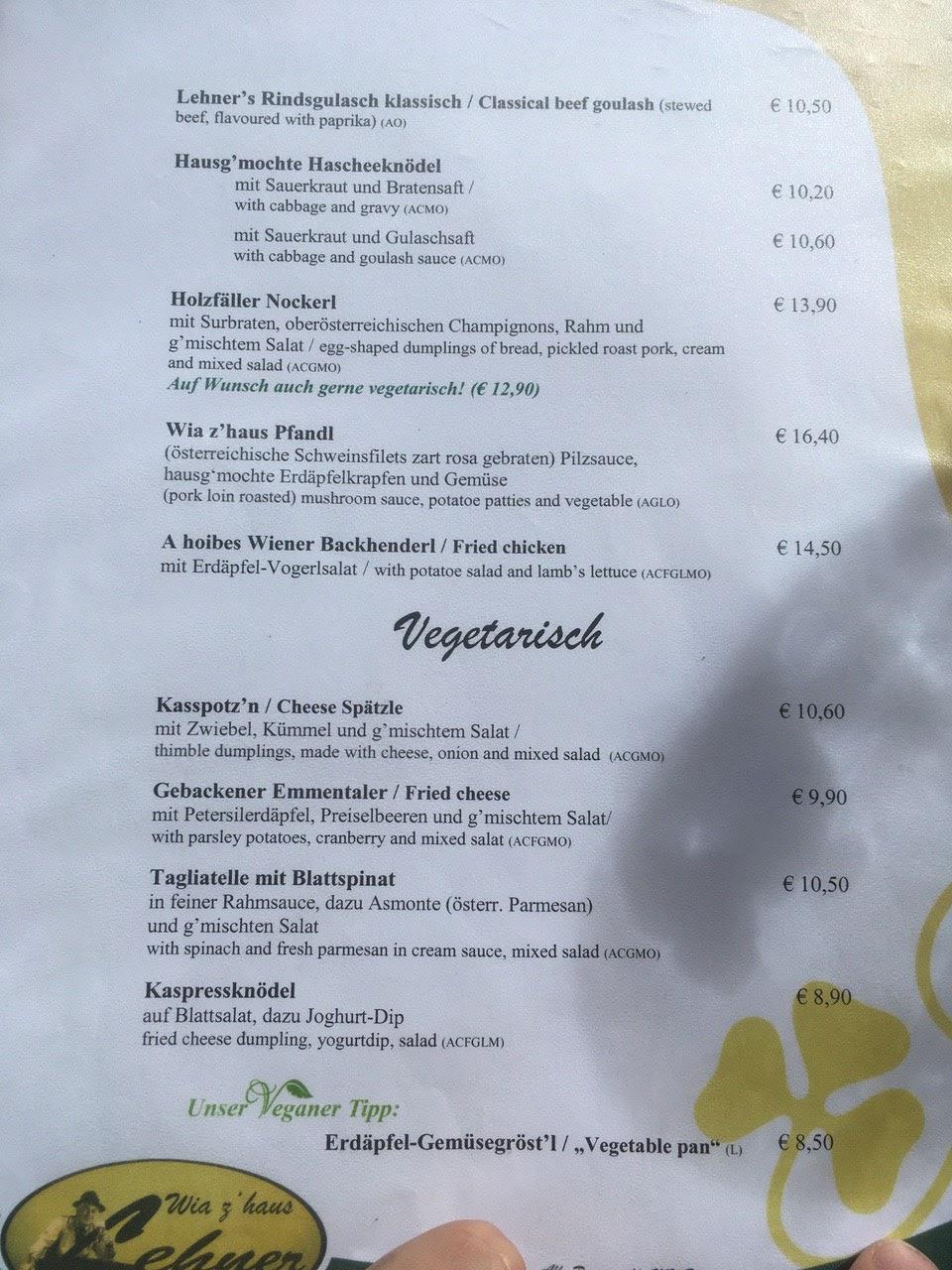 Speisekarte von Wia z'haus Lehner restaurant, Linz