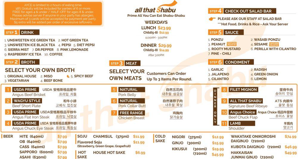 Menu at All That Shabu restaurant, Irvine