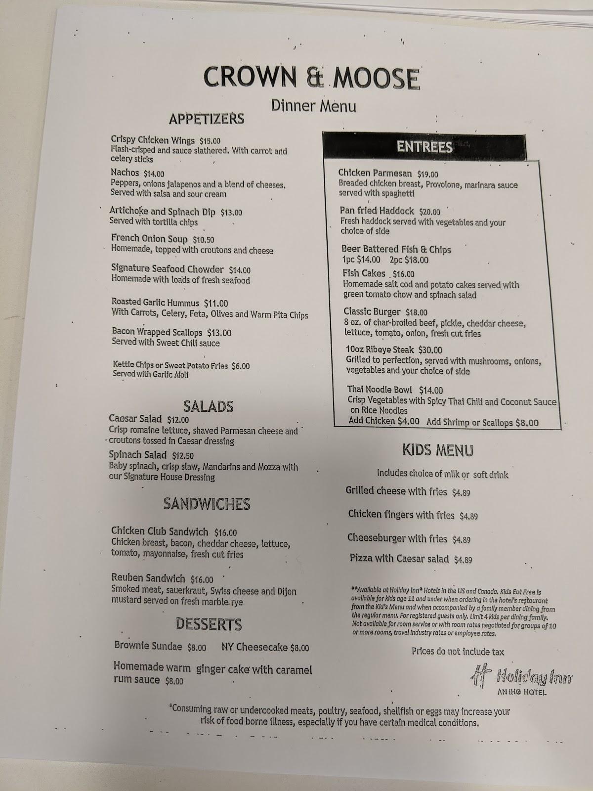 Menu at The Crown Cafe & Bar, Sydney