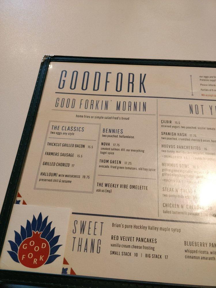 Menu at Good Fork restaurant, Toronto