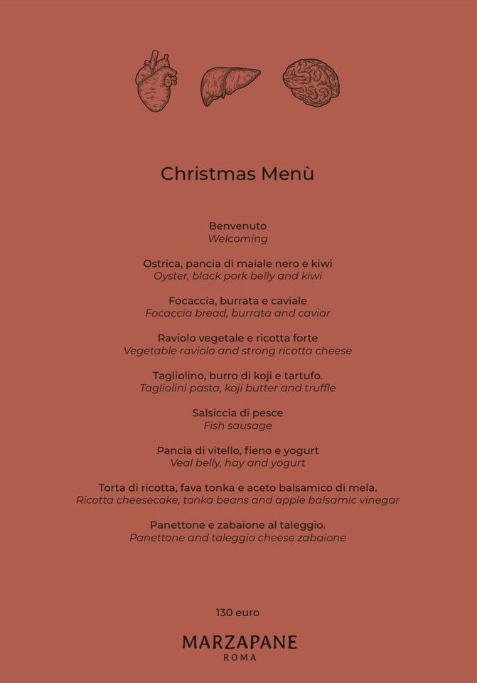 Menu at Marzapane restaurant, Rome