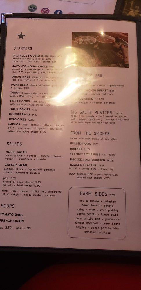 Menu at Salty Joe's BBQ Shop, Hammond
