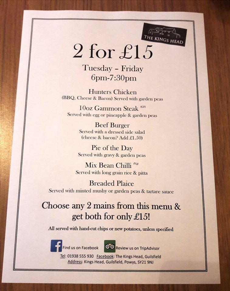 Menu at The Kings Head pub & bar, Welshpool, Park Rd