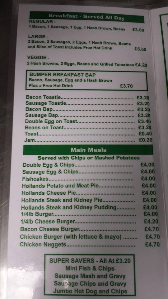 Menu at WOODHEAD'S CAFÉ cafe, Blackpool