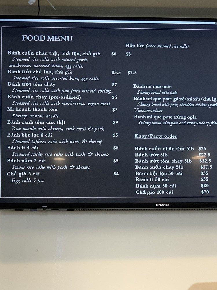 Menu at Bếp Bụi restaurant, Boston