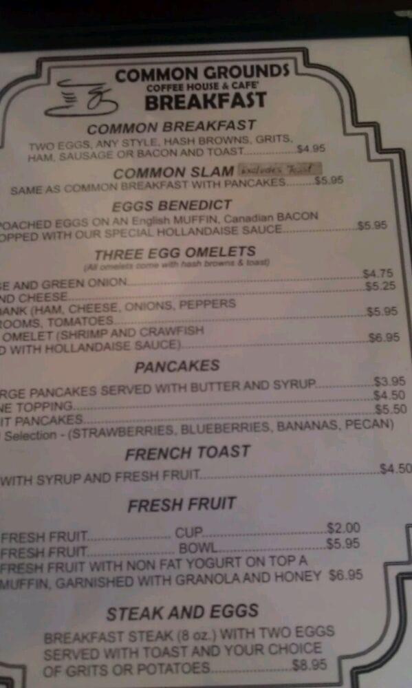 Menu at Common Grounds Coffee House & Cafe, Gretna