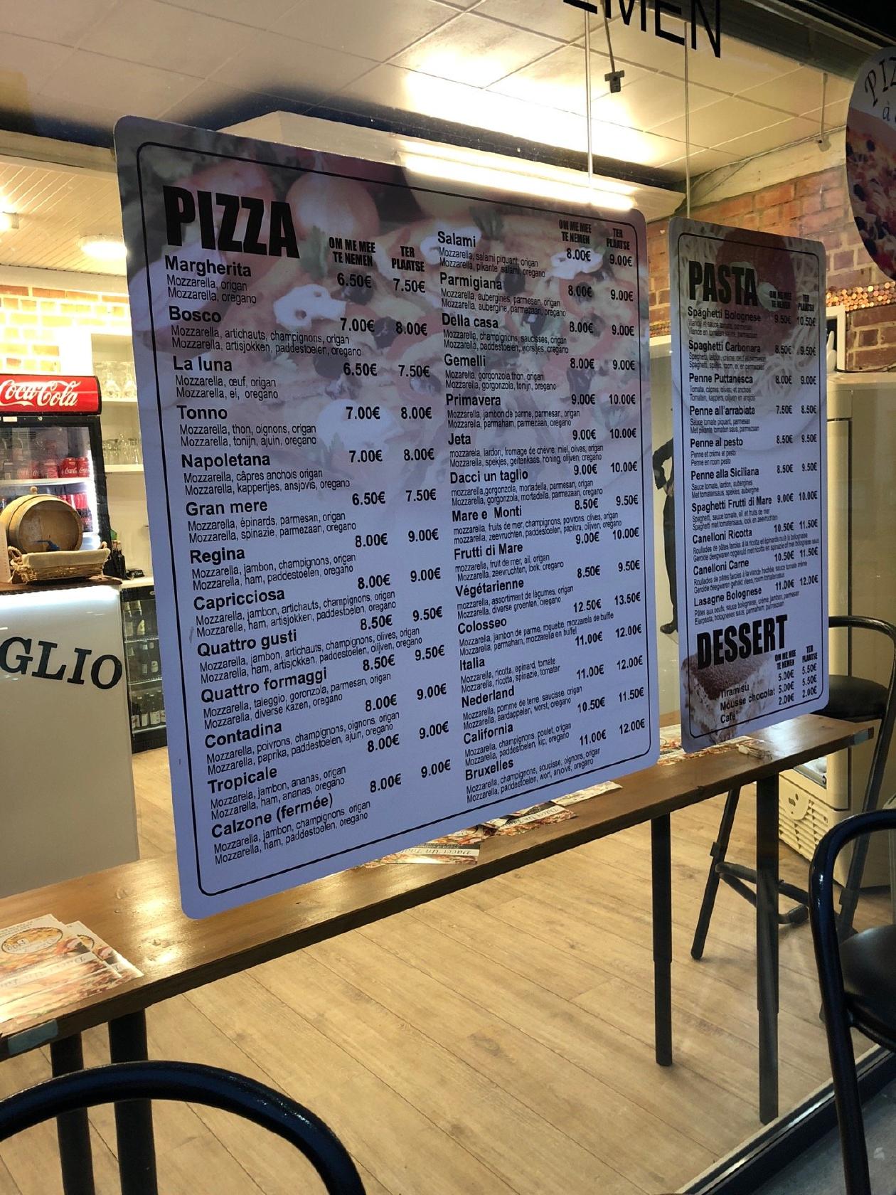 Menu at Dacci Un Taglio, Zaventem