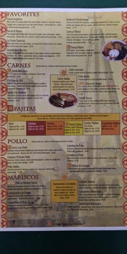Menu at Fiesta Guadalajara restaurant, Nampa