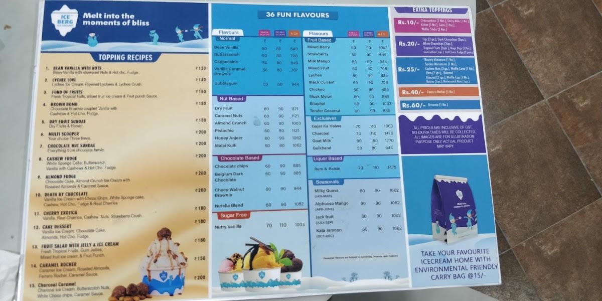 Menu at ICEBERG ICECREAMS, Tirupati