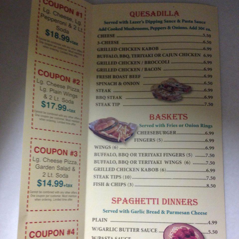 Menu at Lazer's Pizza & Roast Beef pizzeria, Ware