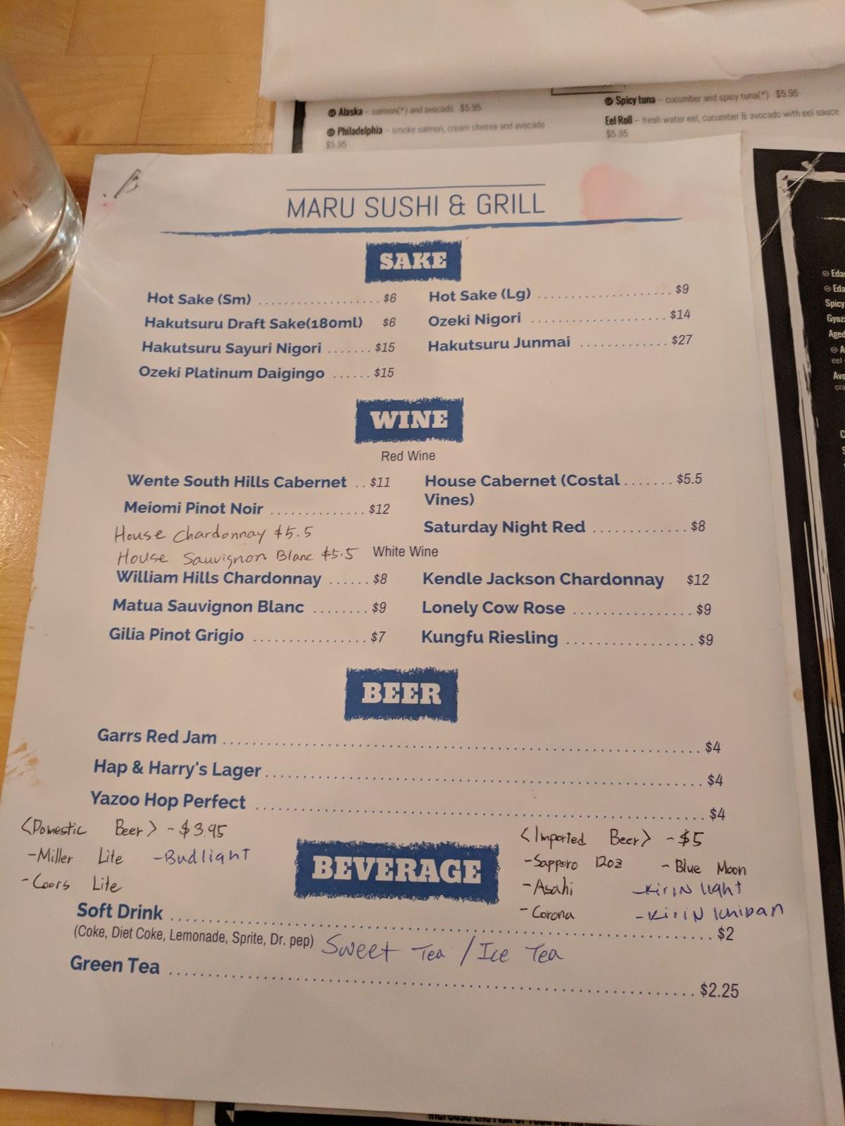 Menu at Maru Sushi & Grill - East Nashville restaurant, Nashville