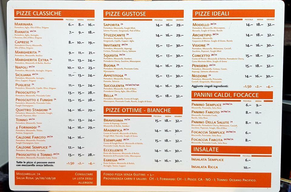 Menu da Pizzarella giubiasco, Giubiasco, Piazza Grande 51