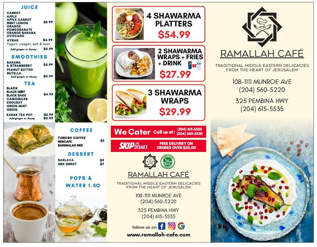Menu at Ramallah Cafe, Winnipeg