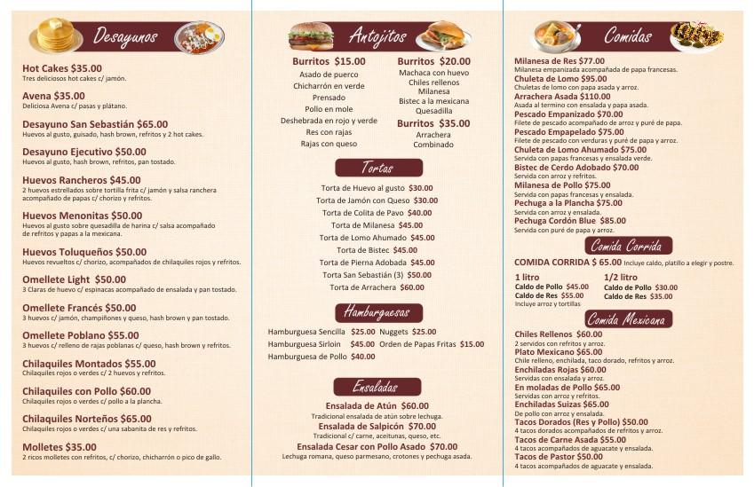 Menu at San Sebastian Express restaurant, Ciudad Juarez