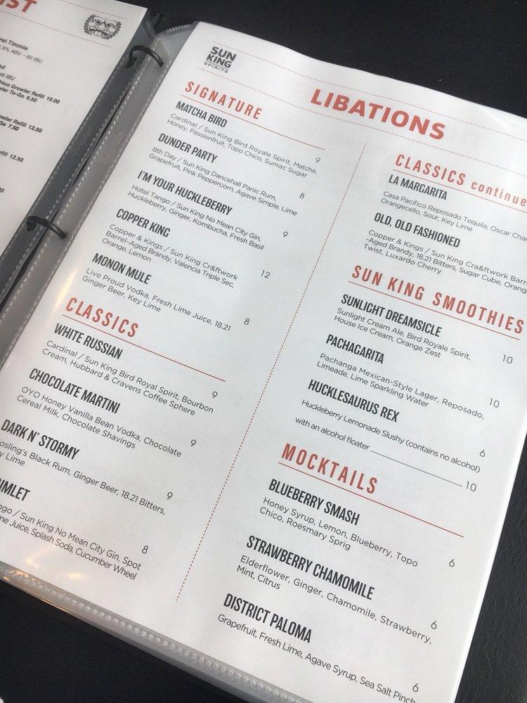 Menu at Sun King Carmel pub & bar, Carmel