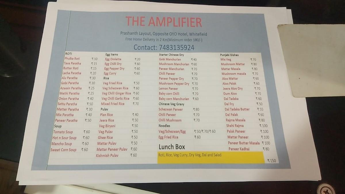 Menu at The Amplifier, Bengaluru, 1B, near White Rose Layout