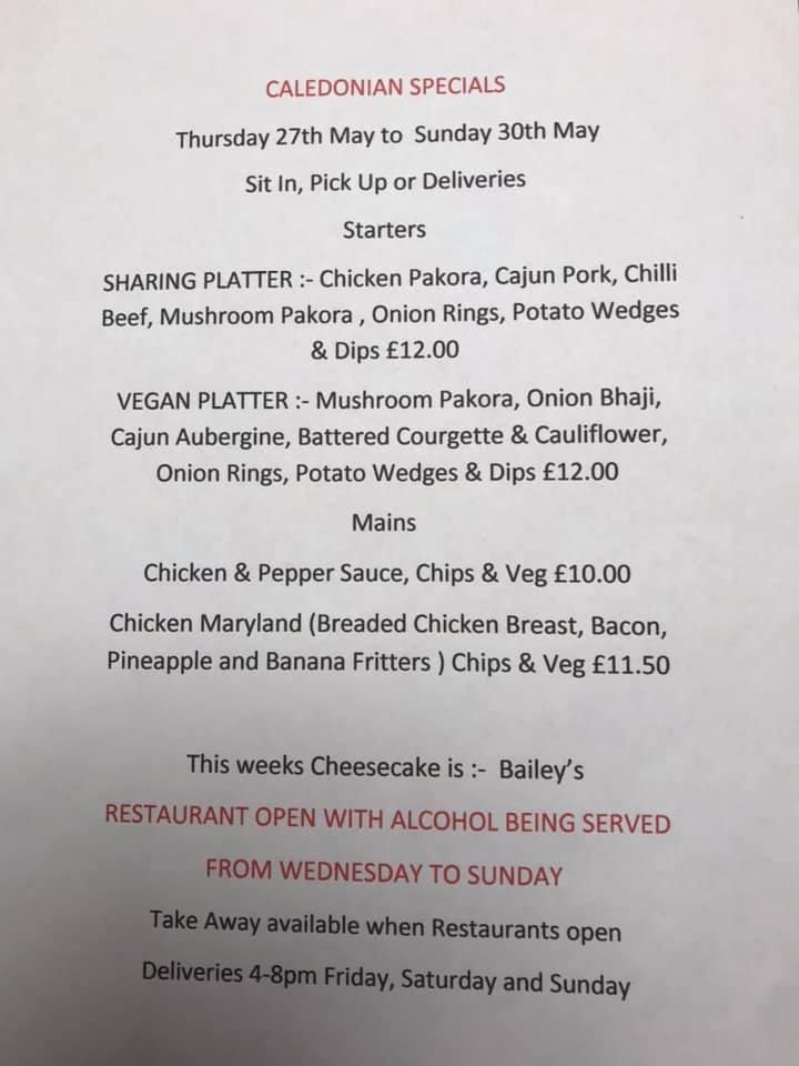 Menu at The Caledonian restaurant, Brechin