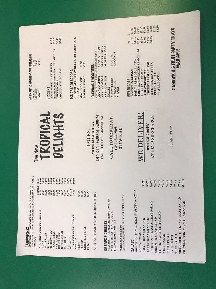 Menu at Tropical Delights desserts, Brawley