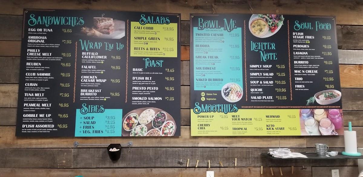 Menu at d'Lish Kitchen Cafe, Tillsonburg