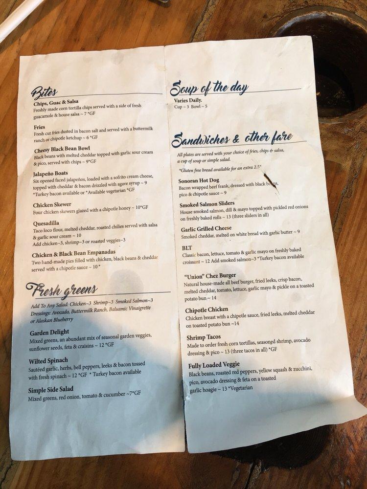 Menu at Blue Roof Bistro cafe, Fairbanks