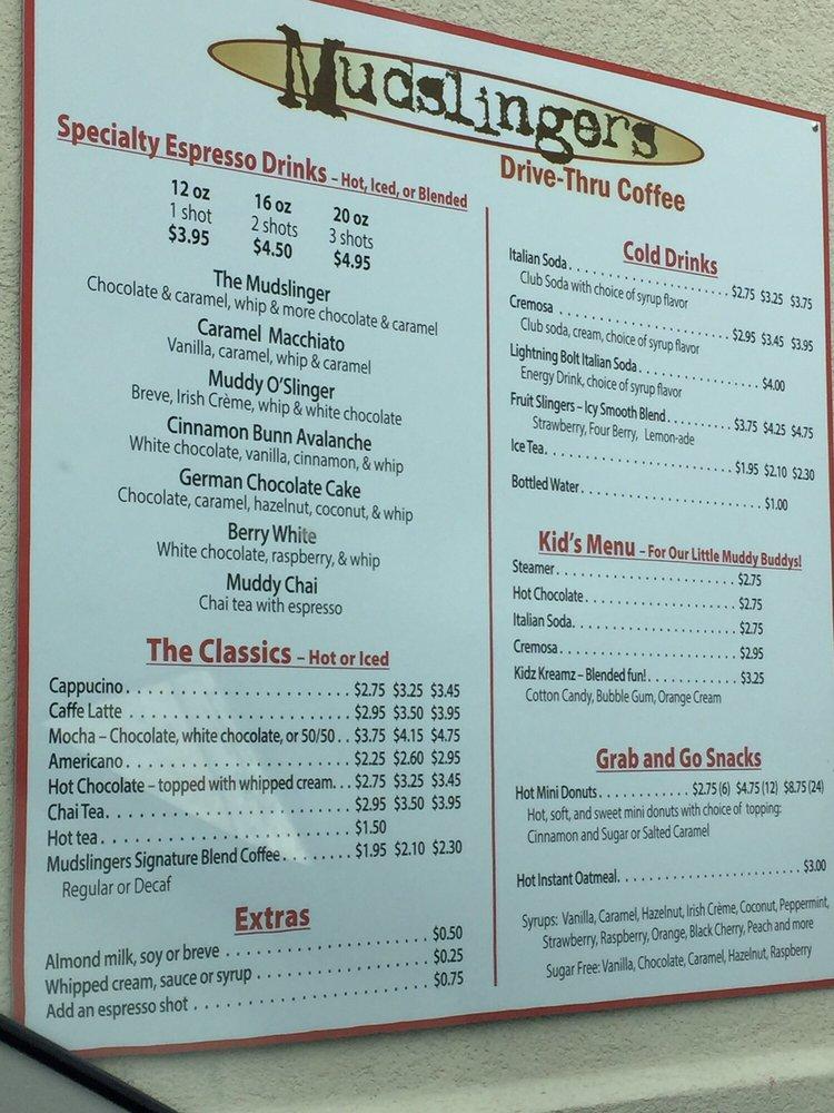 Menu at Mudslingers Drive-Thru Coffee pub & bar, San Antonio