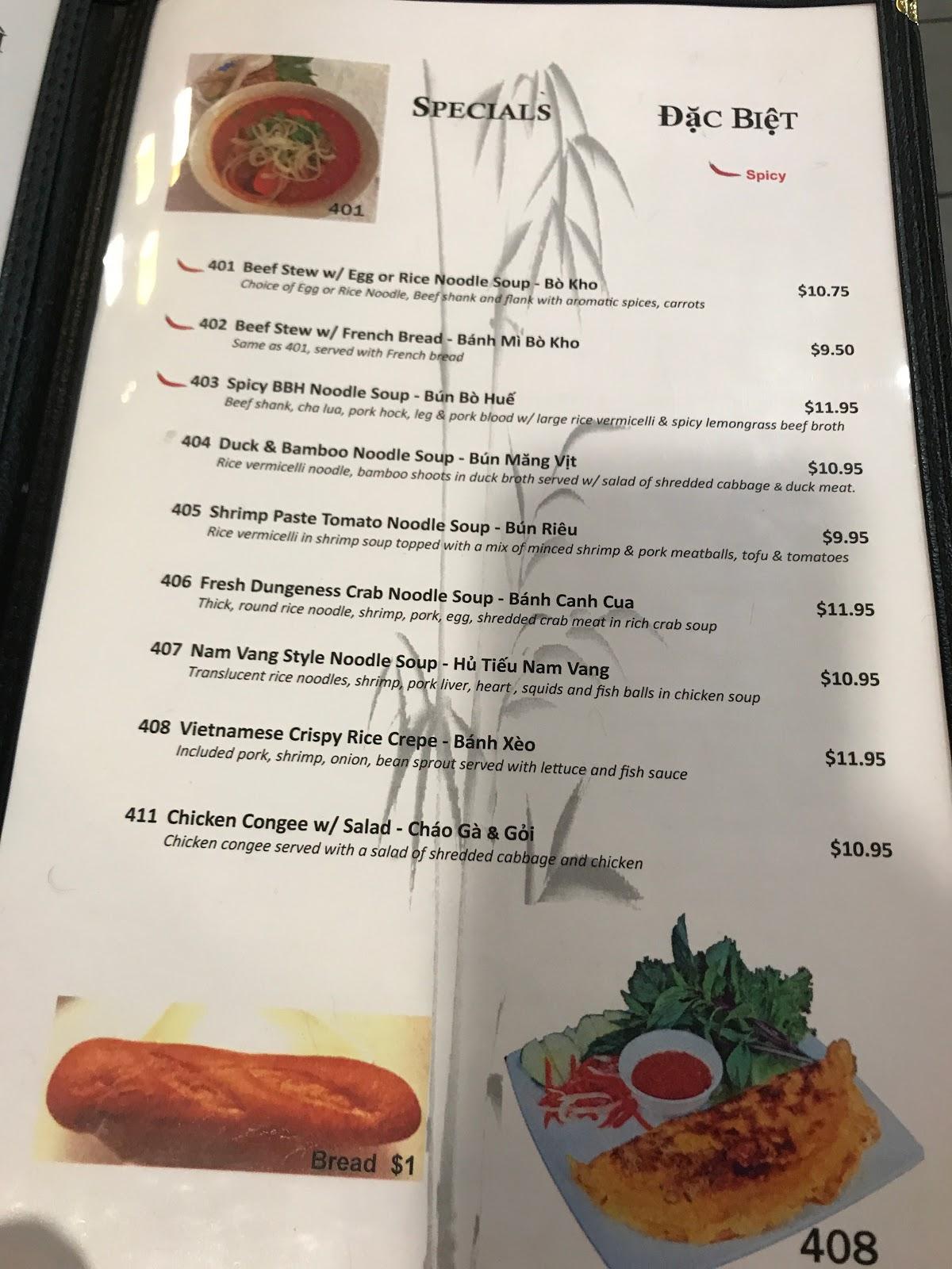 Menu at Phở King Good restaurant, Beaverton