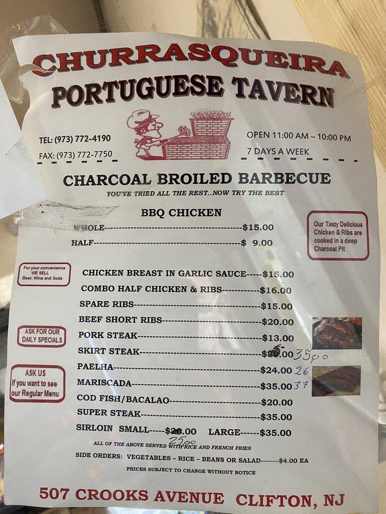 Menu at Portuguese Tavern restaurant, Clifton