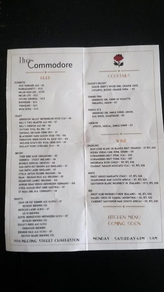 Menu at The Commodore pub & bar, Charleston