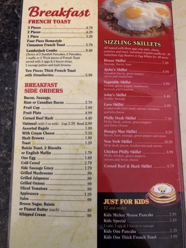 Menu at Uncle John's restaurant, Belvidere