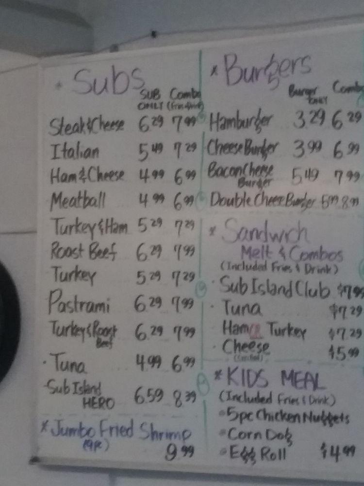 Carta del restaurante Sub Island, Orlando