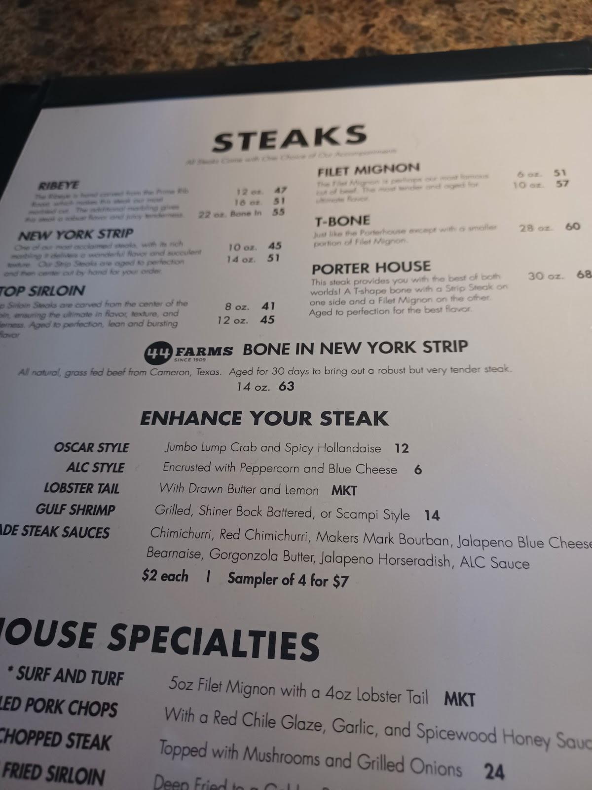 Menu at ALC Steaks pub & bar, Austin