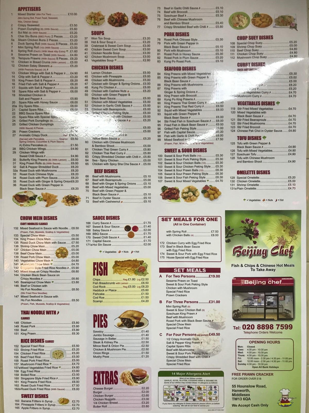 Menu at Beijing Chef restaurant, Feltham, 55 Hounslow Rd