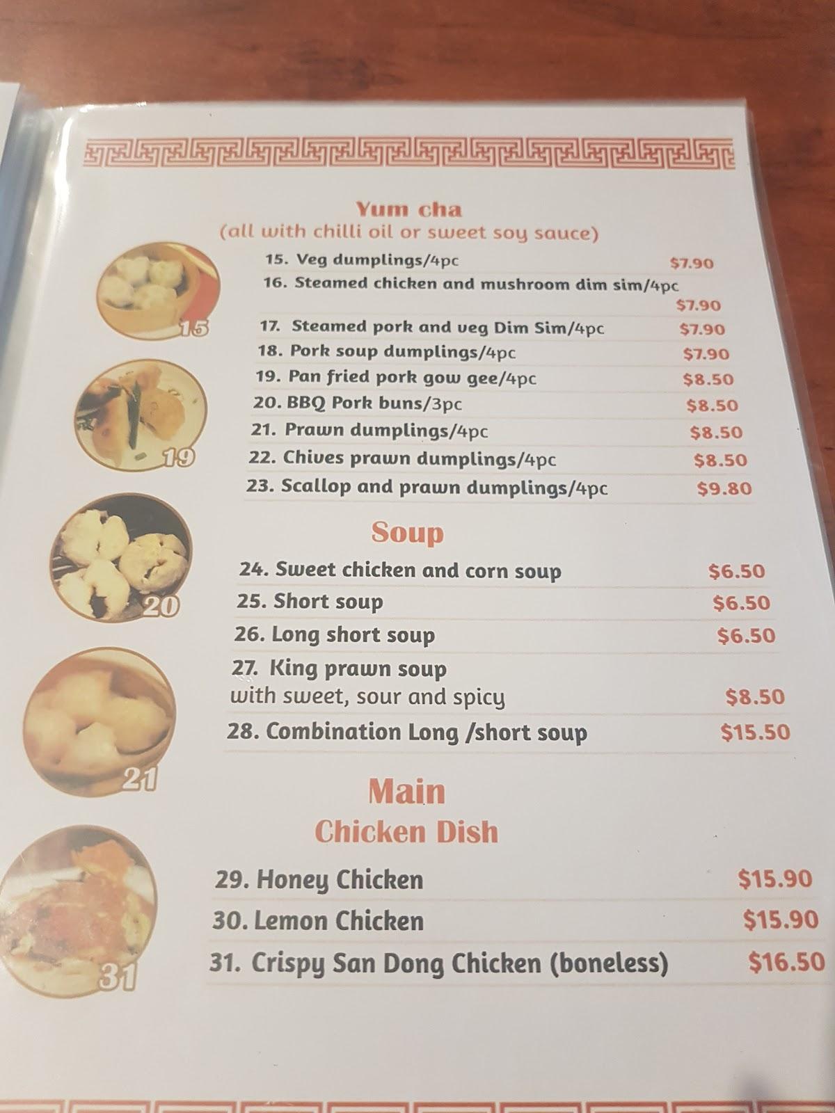 Menu at Chef Tony's Modern Chinese Restaurant, Bomaderry
