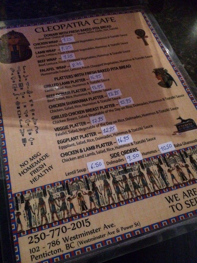 Menu at CLEOPATRA RESTAURANT, Penticton