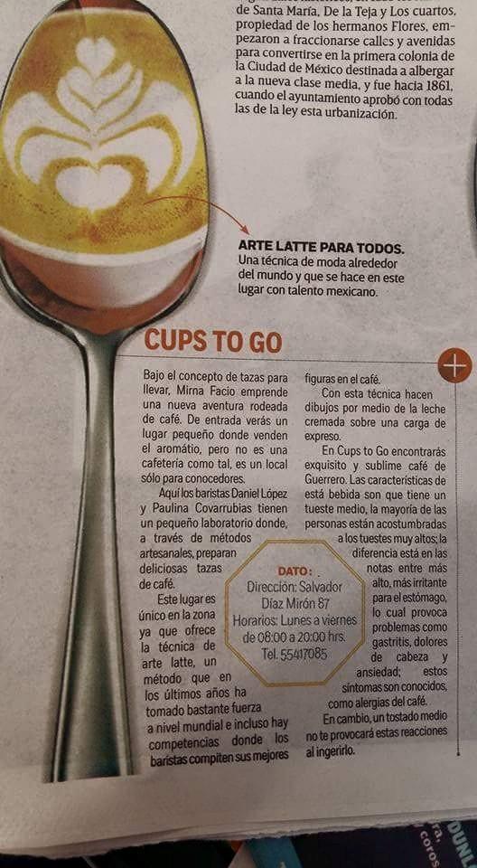 Carta del café Cups to go, Ciudad del México