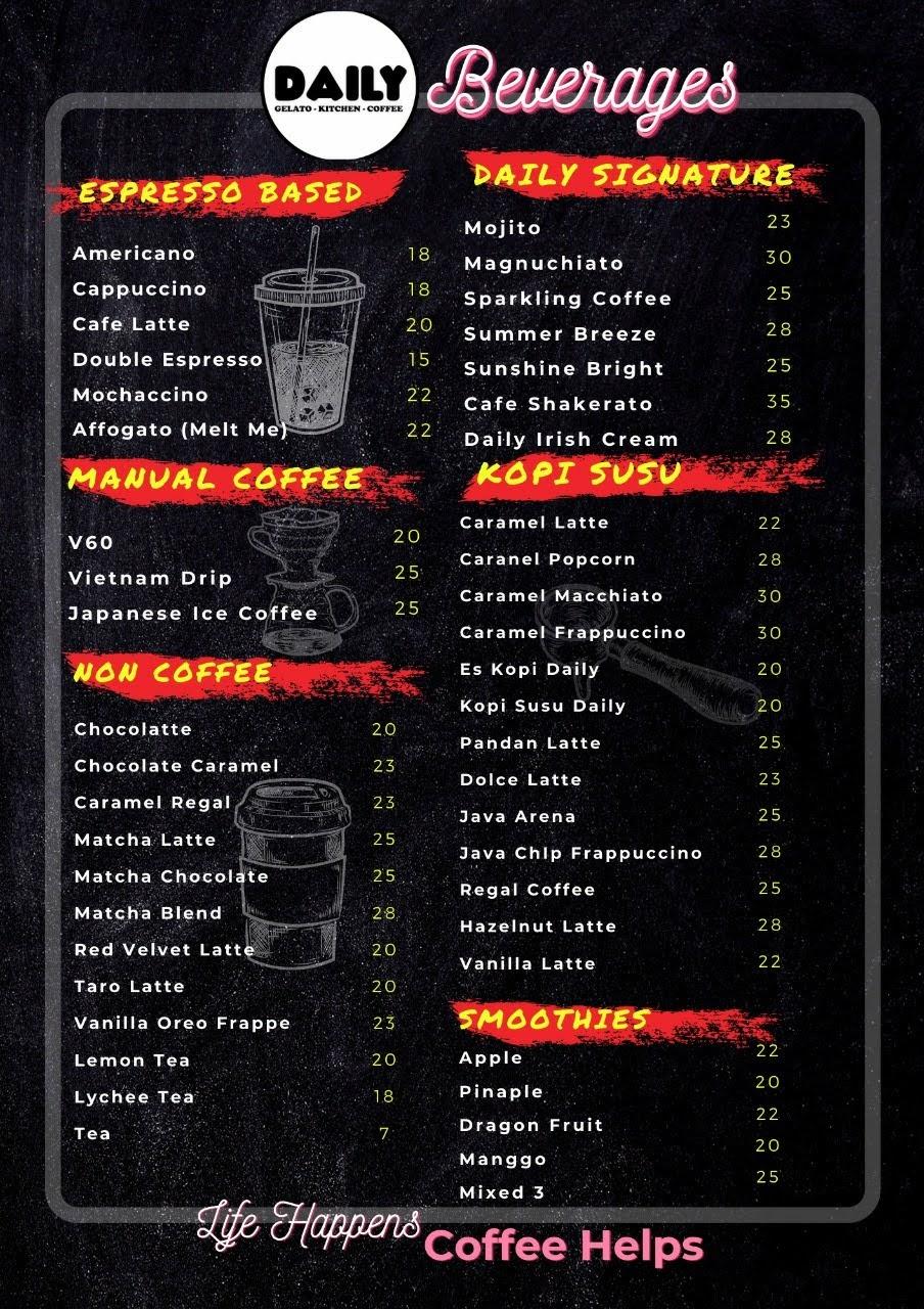Menu at Daily Gelato & Coffee, Bontang